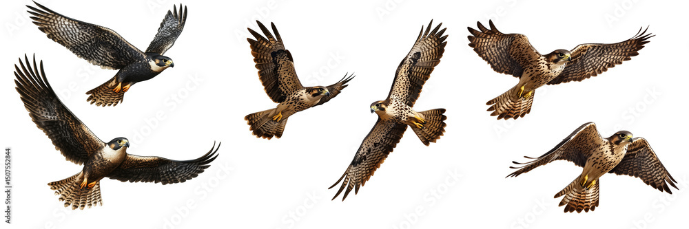 Set of Photorealistic 3D image of a peregrine falcon with detailed ...