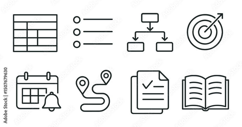 Academic planning line icons set – outline, educational and scheduling ...