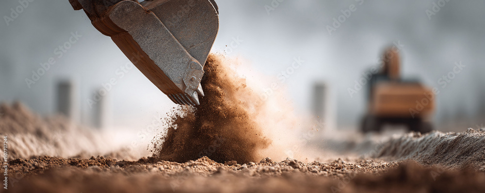 Powerful excavator digging dirt on a construction site, showcasing ...