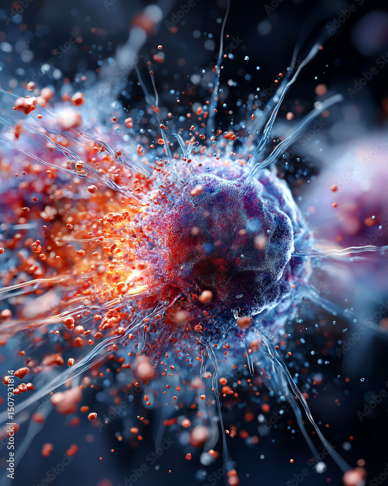 Cell Overwhelming. Human cell damaged by viral replication in a ...
