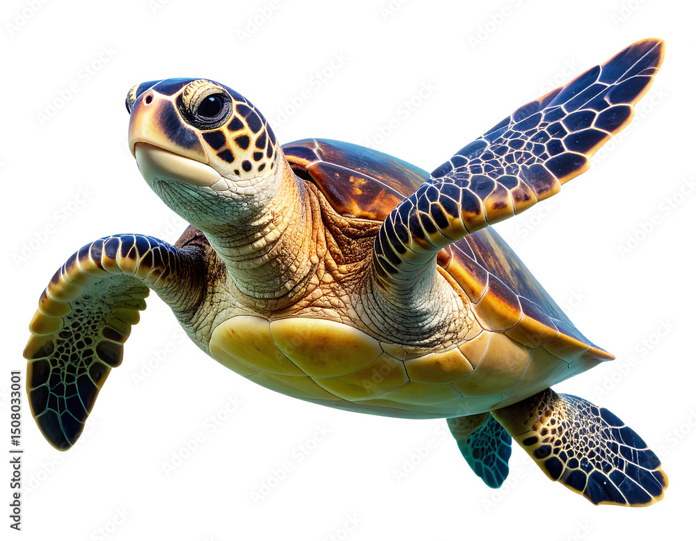 Close-up of Green Sea Turtle Head and Flipper in Motion, Isolated ...