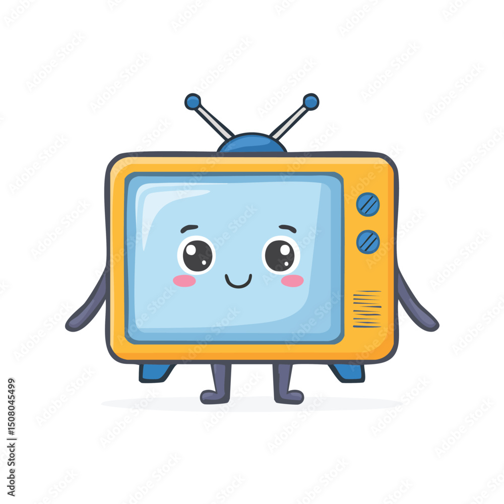 television in cute cartoon character style with expressive face and ...