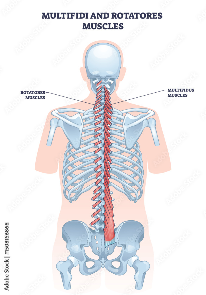 Стоковое векторное изображение «Multifidi and rotatores muscles diagram ...