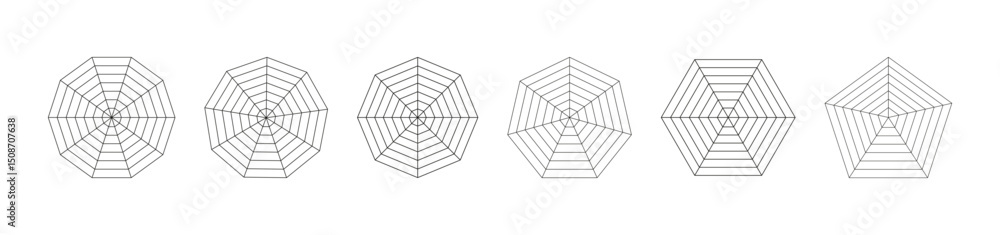 Radar, spider diagram flat templates. Spider mesh patterns. Polygon ...