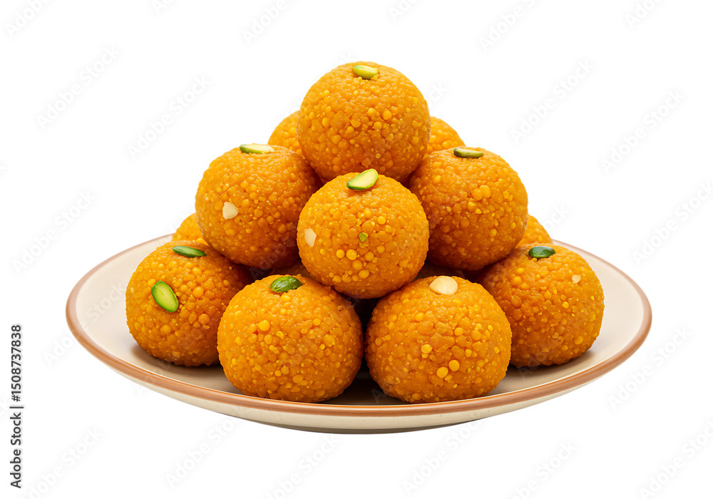 Delicious indian boondi ladoo dessert beautifully arranged on a white ...