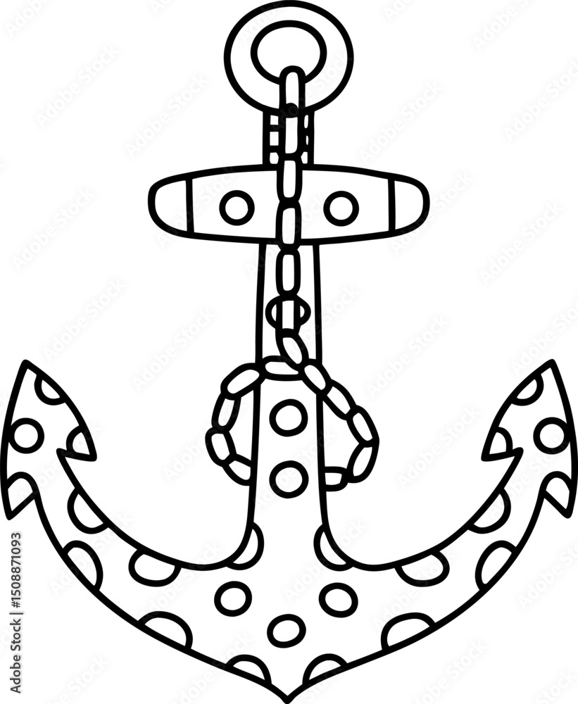 Vector de Stock Nautical anchor outline with chain blank black and ...