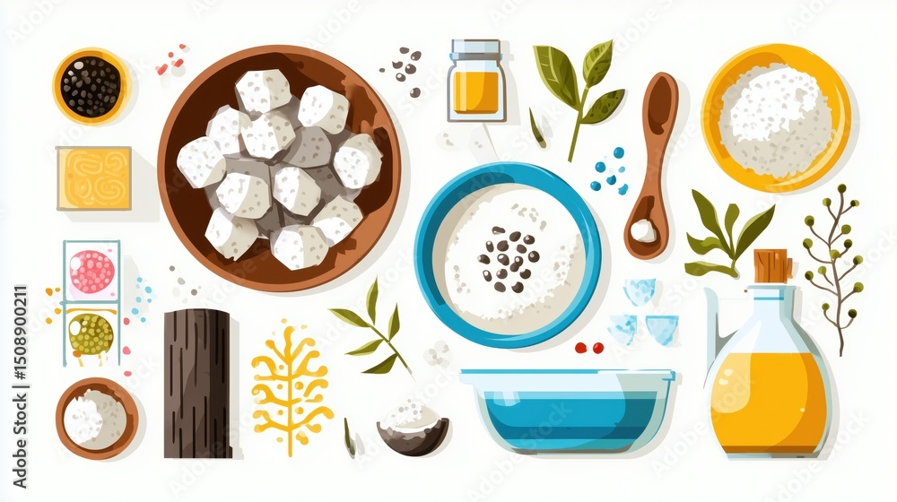 Happy Tapioca Day, illustration of tapioca ingredients and preparation ...