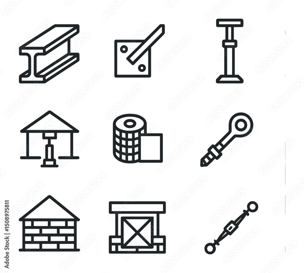 Structural Reinforcement Icons. Outline icon set of structural ...