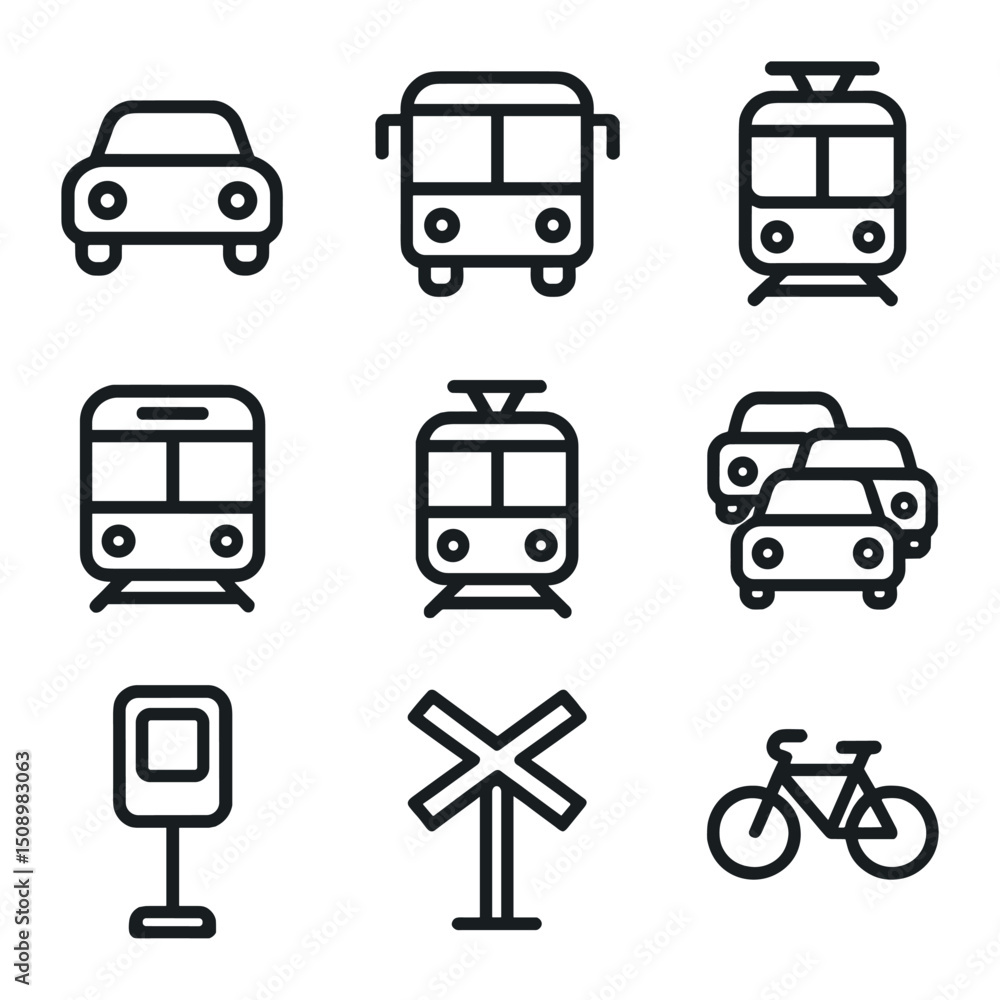 Traffic Icon Set. Outline icon set of traffic and transit: car icon ...