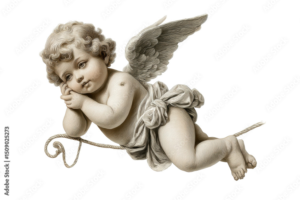 PNG Classical cherub figure: winged putto sculpted in marble Stock ...
