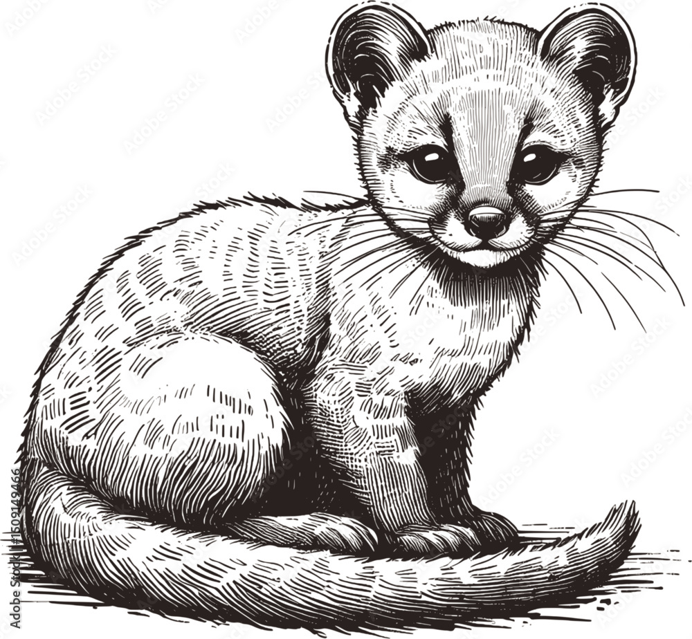 Cute Fossa linework ink sketch hand drawn pen drawing vector ...