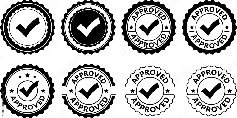 approved check mark rubber stamp icons in black and white circular and ...