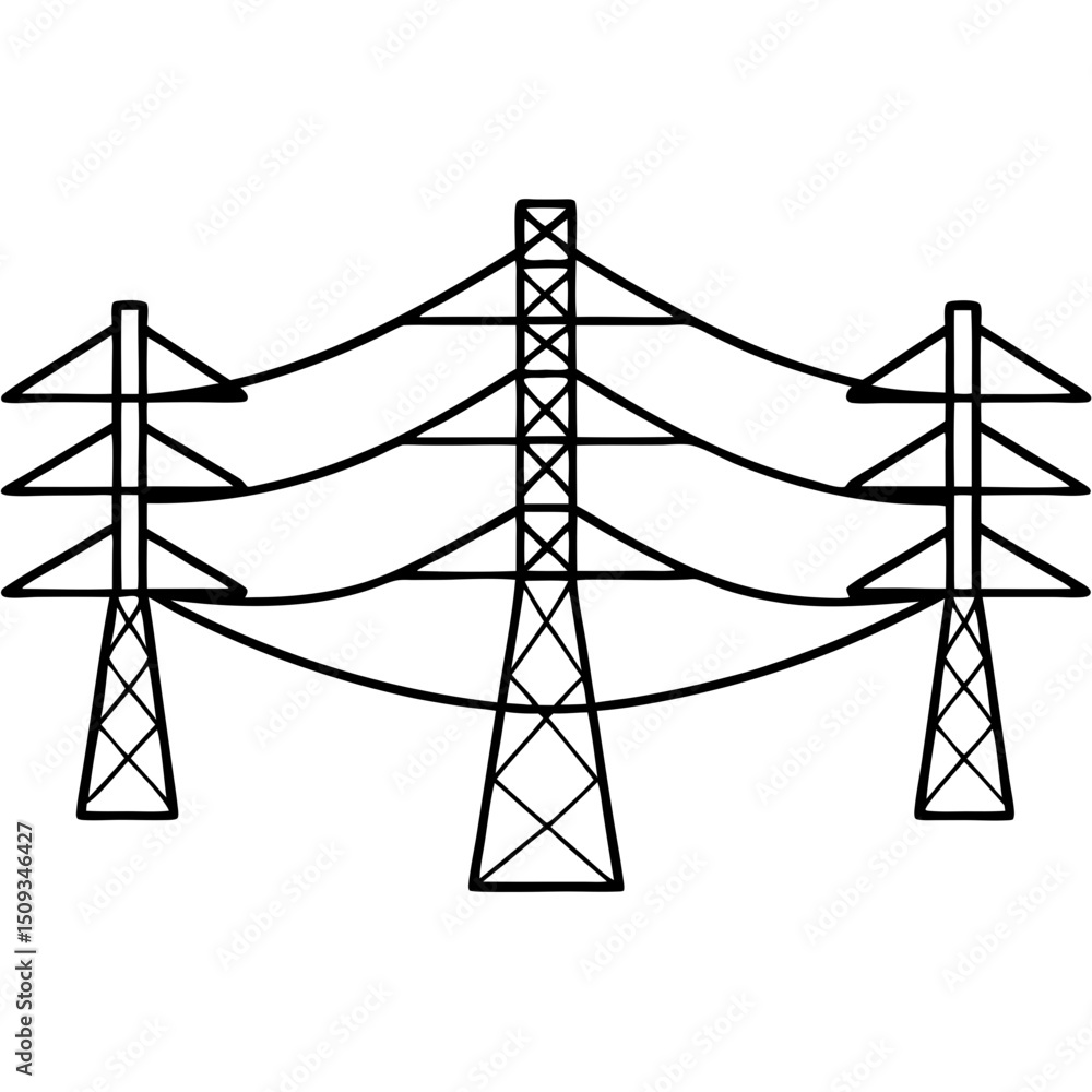 Power grid map illustration showing high voltage transmission towers ...