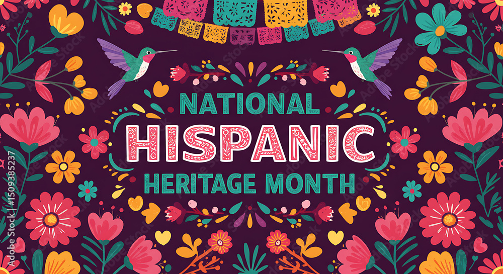 National Hispanic Heritage Month Celebration Banner - Colorful Floral ...