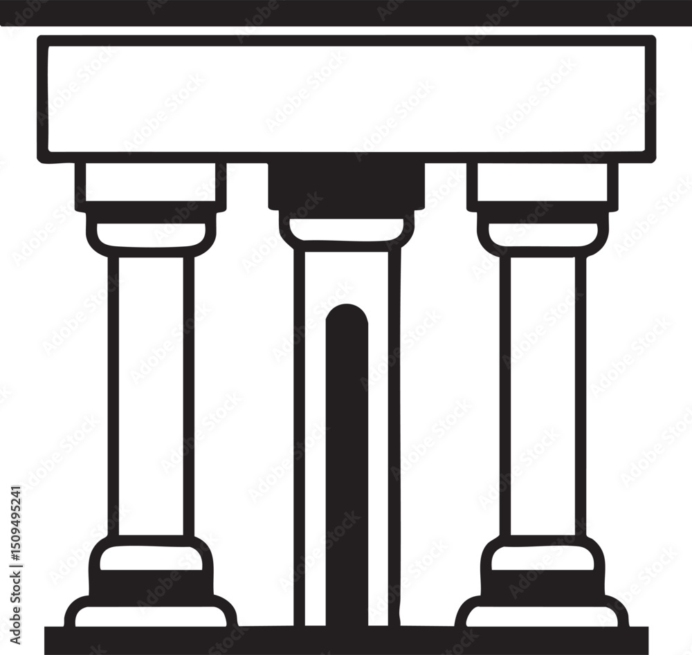 stark minimalist depicts a classical architectural gateway with three ...