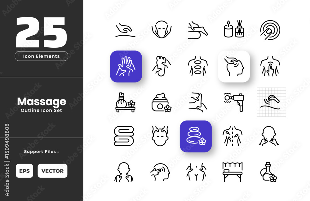 Massage Icon Set Collection - Outline Line Art Style. Containing ...