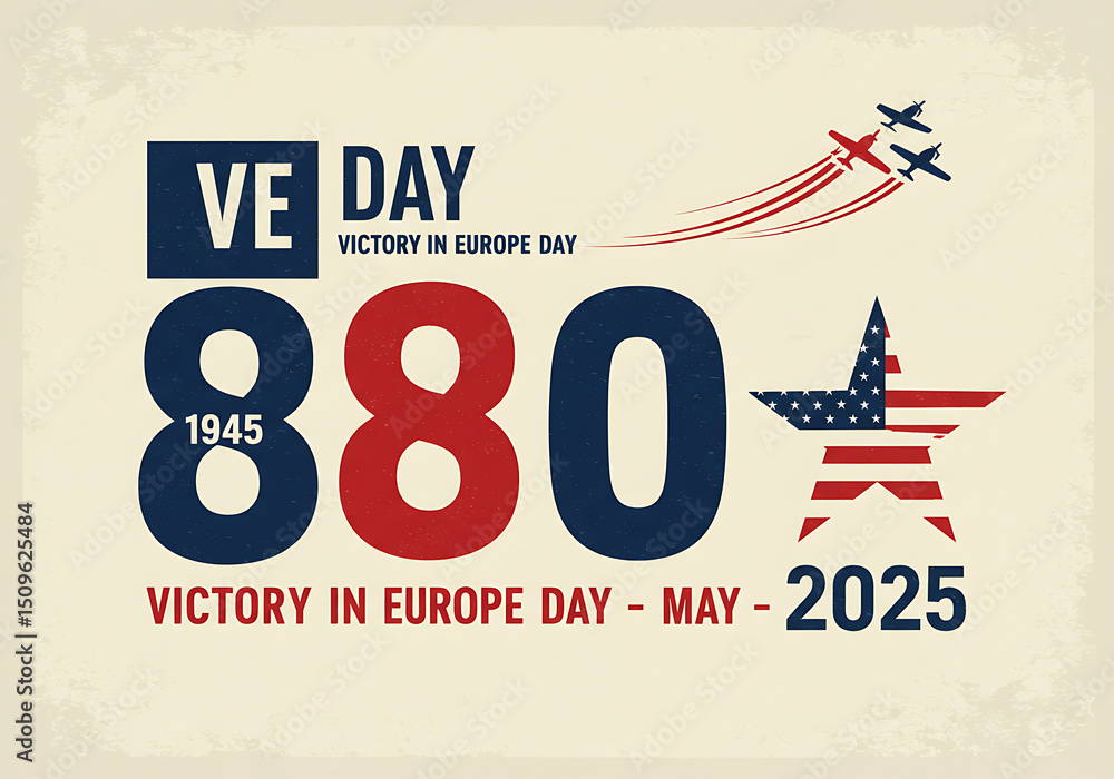 VE Day 80th Anniversary 2025 Vintage Commemoration Illustration Design ...