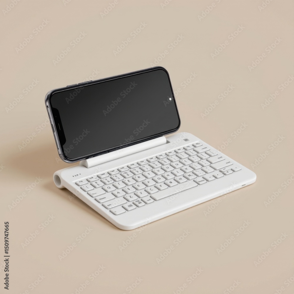 Portable wireless keyboard with integrated smartphone stand on a ...