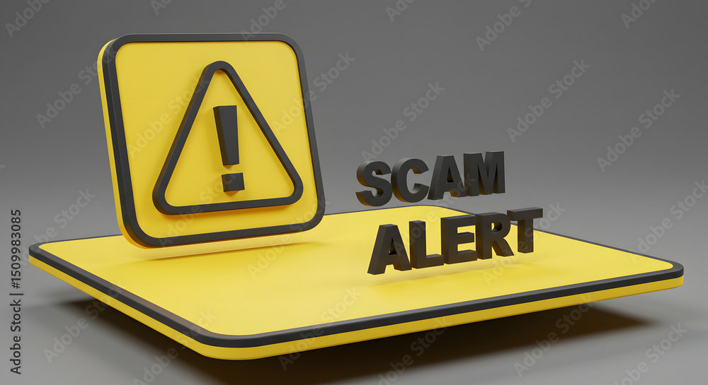 Ilustrace Scam Alert Warning Sign with Exclamation Mark - Yellow and ...