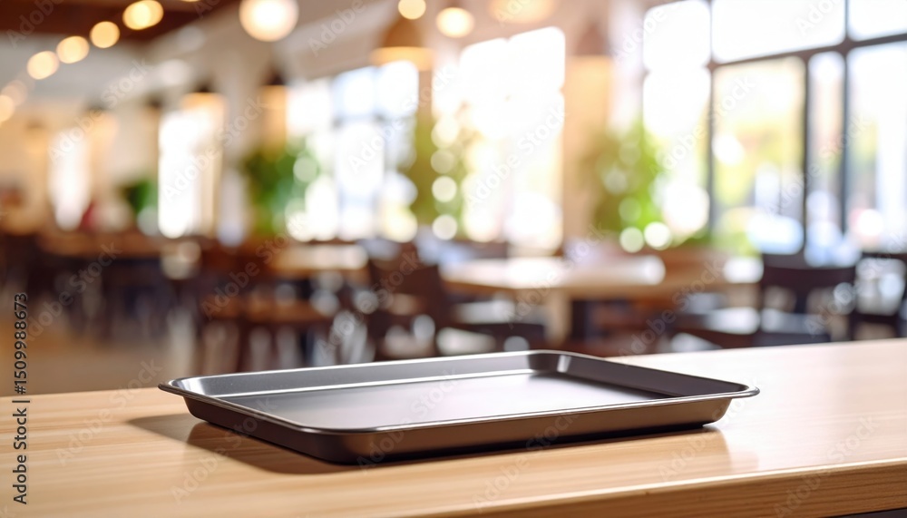 Empty food tray on cafeteria counter focus on cleanliness in dining ...