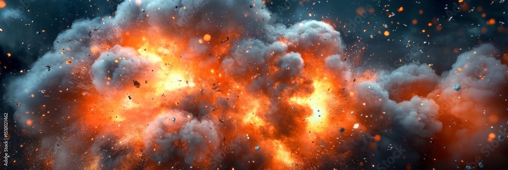 Intense, Explosive Fire and Gray Smoke with Sparks, Highlighting the ...