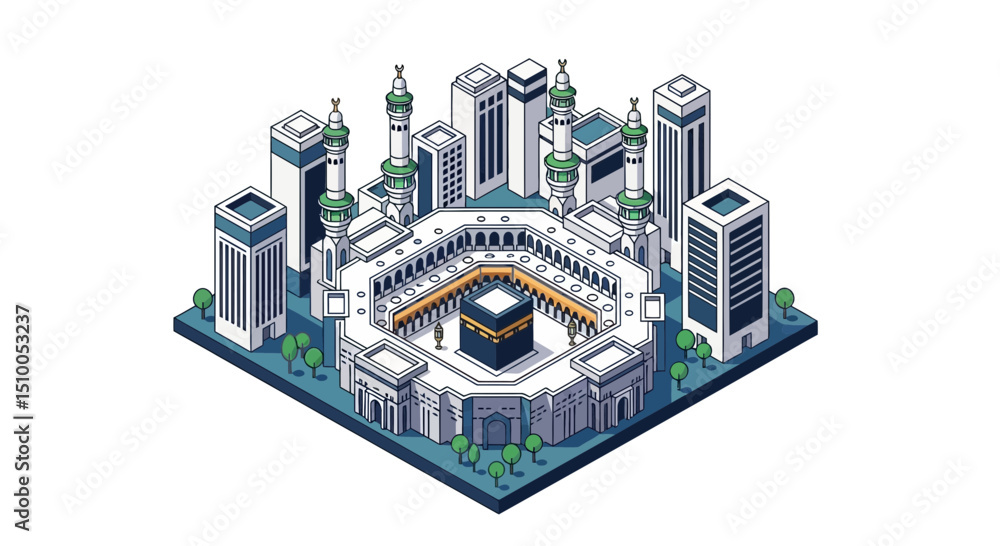 Isometric Illustration of the Sacred Mosque in Mecca, Saudi Arabia A ...