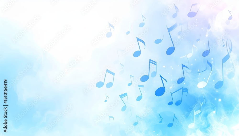 Serene melody, music notes dance on a vibrant blue background の Stock ...