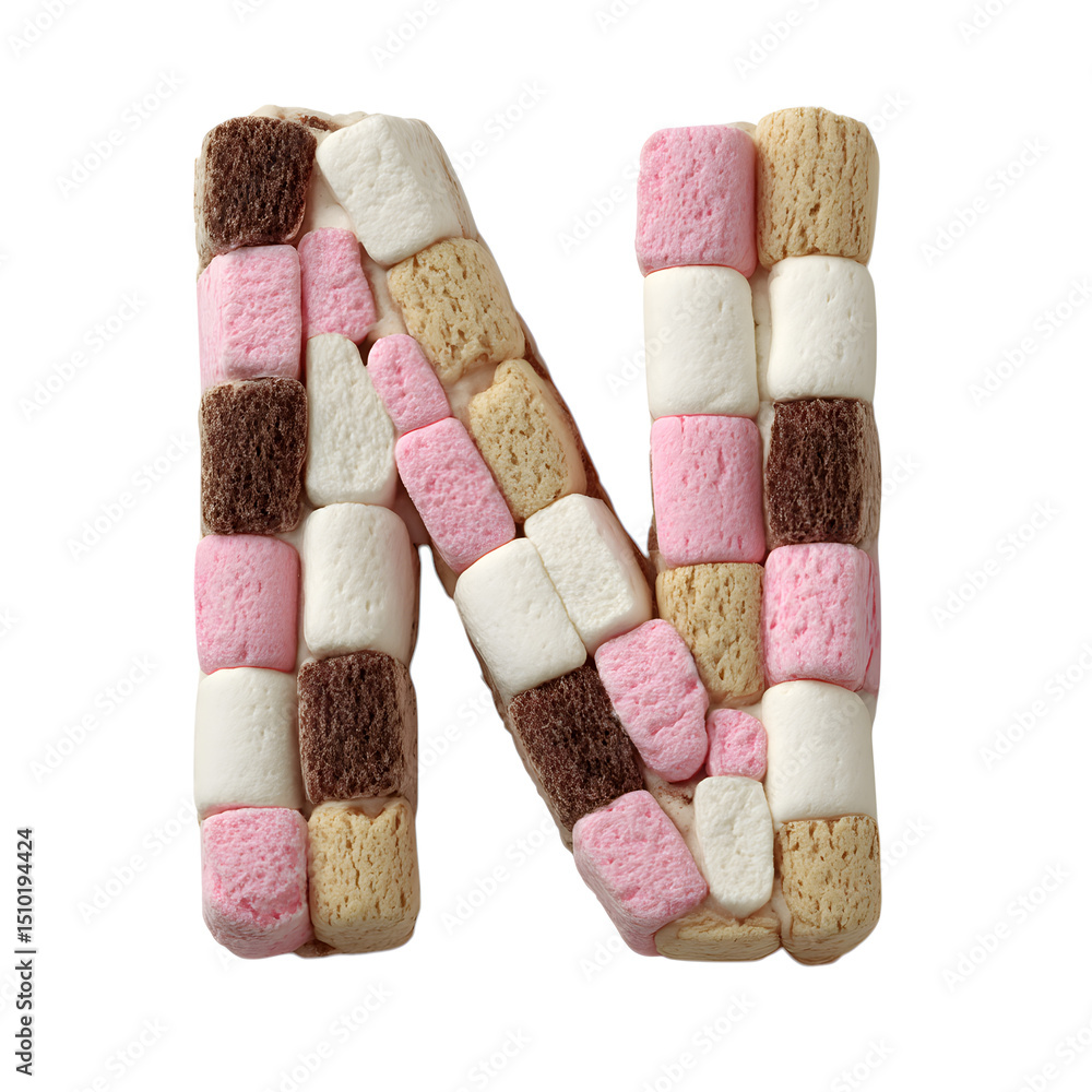 Letter N made from dual-flavor marshmallow logs, isolated on ...