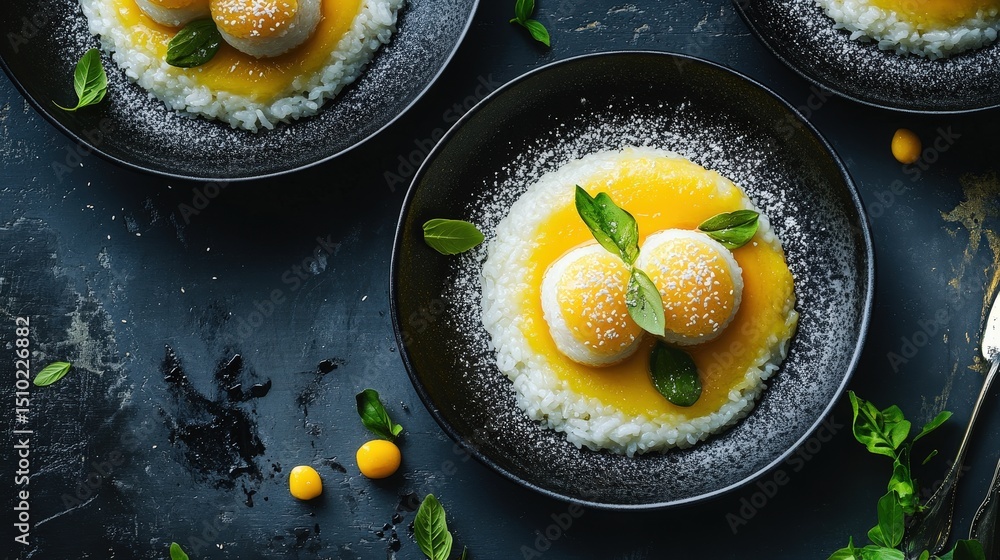 Stock-Illustration „A sweet and savory Thai dessert of mango sticky ...