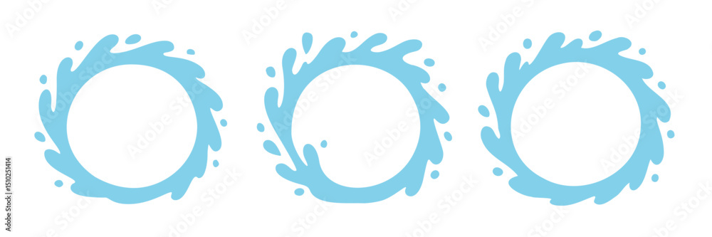Vector water splash circle logo icon. Round water splash flat frame ...