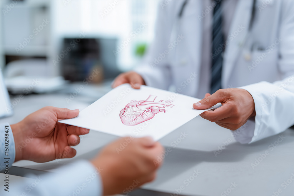 Doctor Explains Heart Diagram to Patient During Medical Consultation at ...