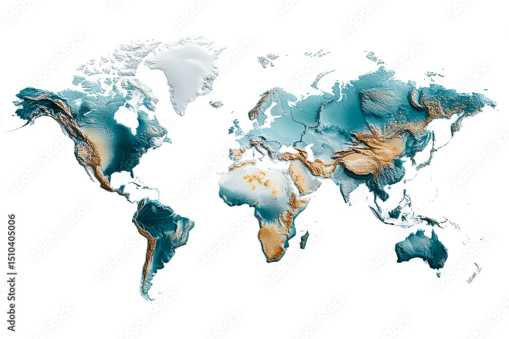 Detailed relief map showing elevation variations across the world Stock ...