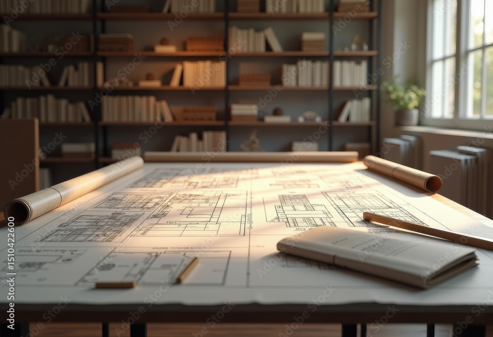 detailed architectural blueprints drafting table design plan layout ...