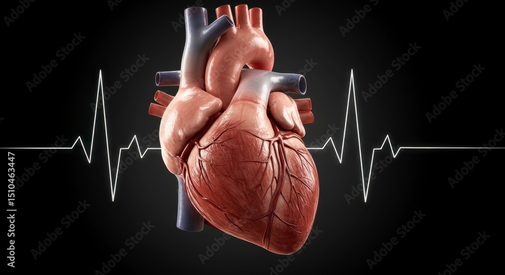 Realistic 3D model of a human heart with EKG waveform Stock ...