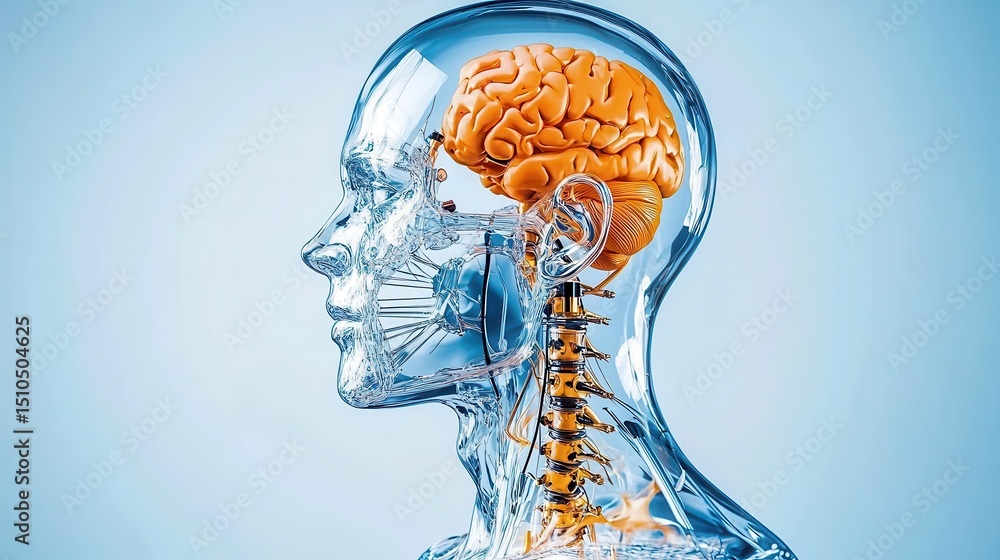 Transparent Human Head Anatomy Detailed 3D Model of Brain and Spinal ...