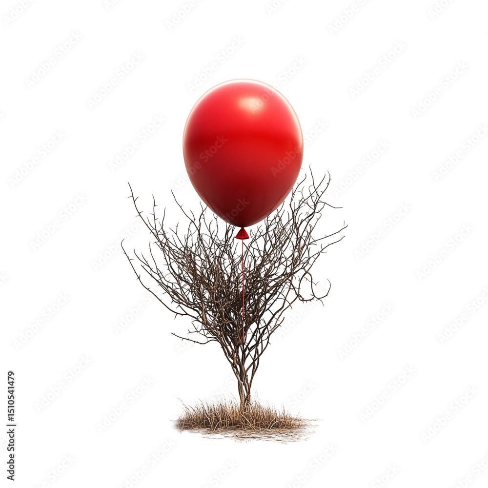 Red balloon floating above a tree horror concept halloween theme art ...