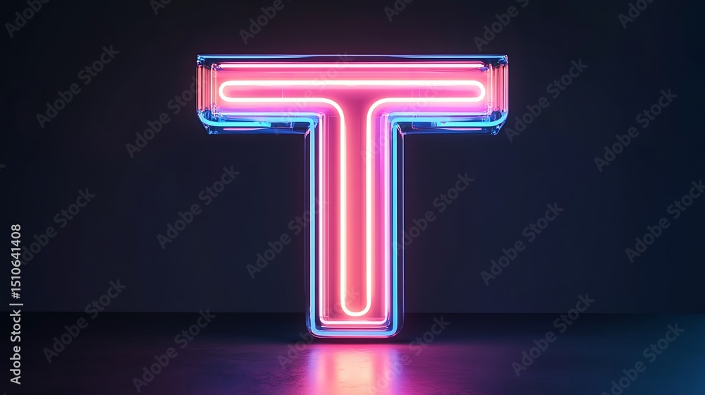 Neon font letter T . 3D rendering. Neon alphabet. Stock Illustration ...
