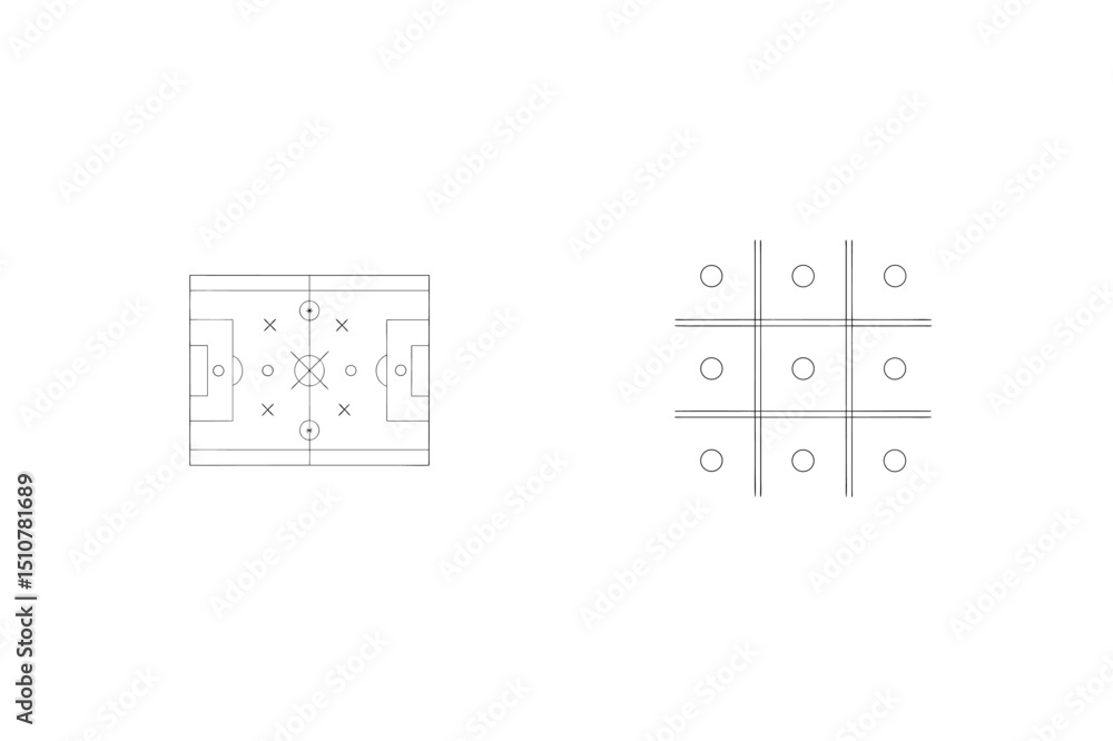 Simple vector illustrations of football field layout and tic tac toe ...