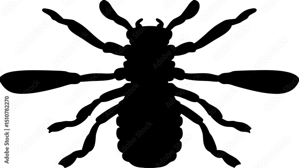 Silhouette of a thrips nymph, symmetrical front view, isolated ...