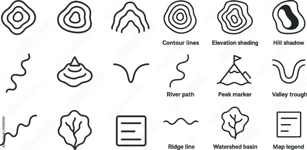 Topographic map symbols for navigation and landscape design projects ...