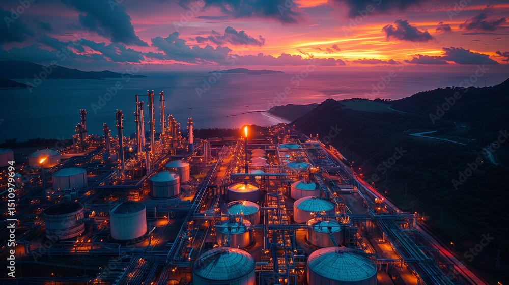 Aerial Masterpiece: Ultra-Realistic Golden Hour Shot of Massive LNG ...