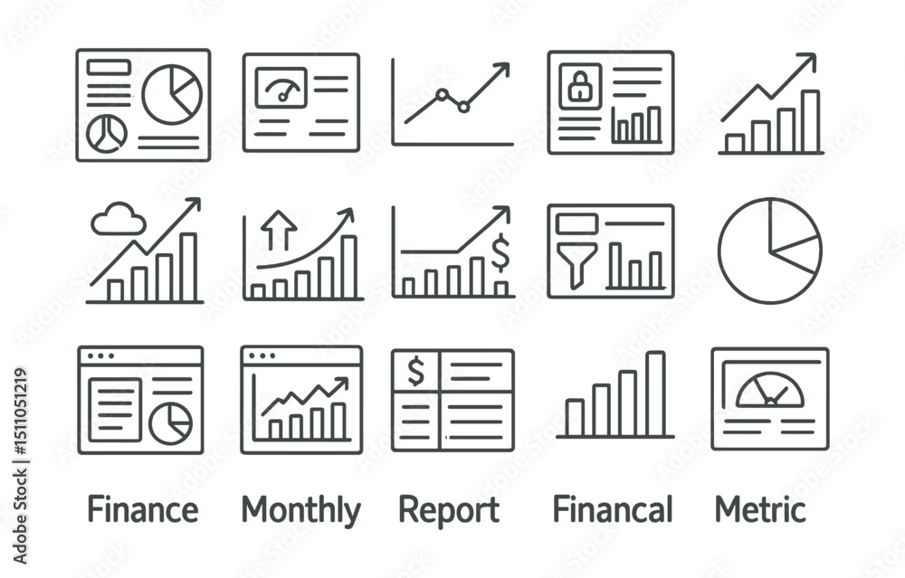 Line style icons of financial dashboards and reporting: finance ...