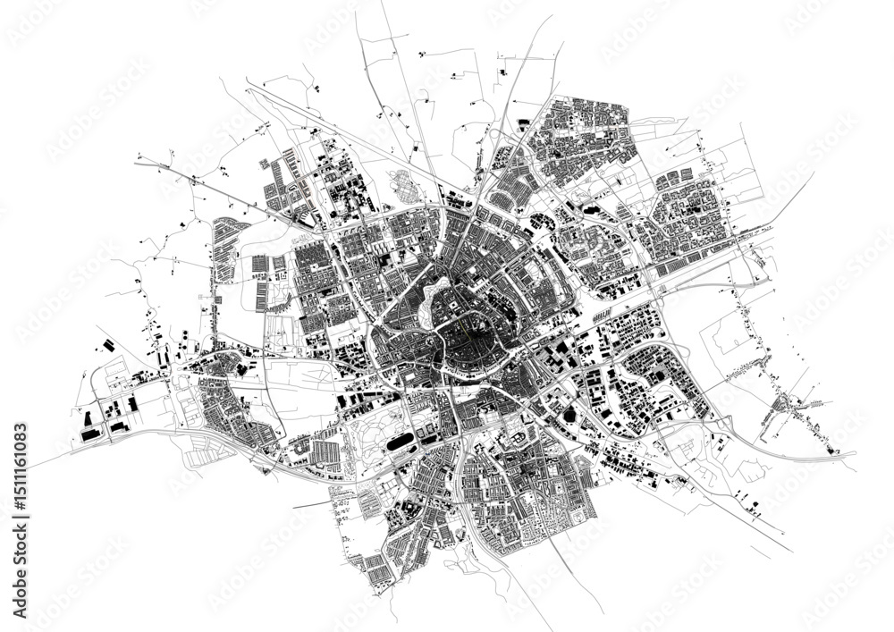 Vector Map of Groningen – Detailed Highway and Building Layout for ...