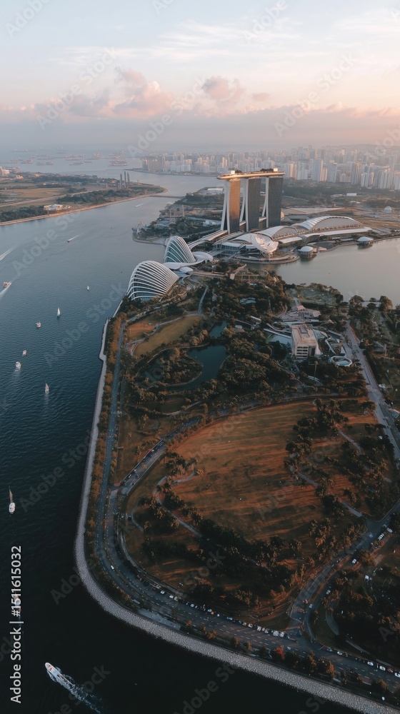 Aerial view of Marina Bay Sands and Gardens by the Bay during August 9 ...
