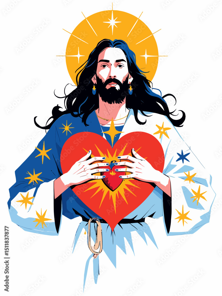 Sacred Heart of Jesus Vector illustration isolated on white over ...