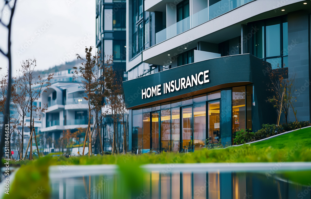 Foto de Stock Modern home insurance office building exterior with green ...