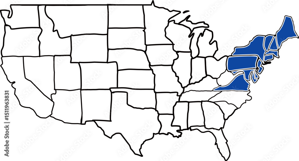 Northeast Megaregion (BosWash) Map, USA map Highlighting Northeast ...