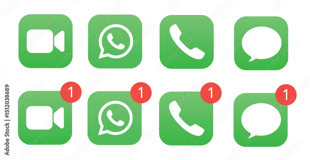 Vector de Stock Phone, Messages, FaceTime App Icons with Notification ...
