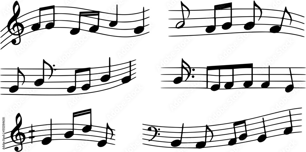 Music notes silhouette. This image shows black musical note outlines on ...