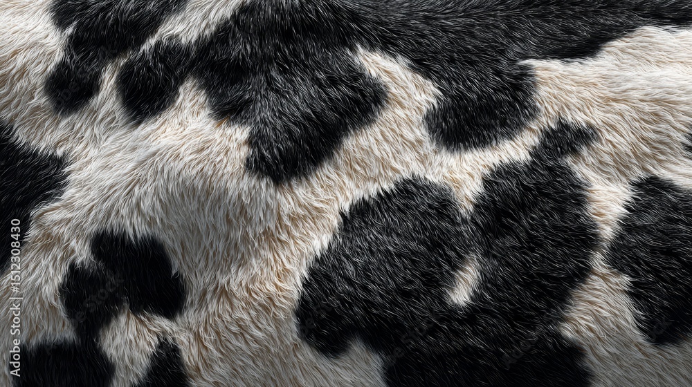 Realistic cowhide pattern with black and white Holstein spots, short ...
